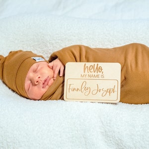 Hello My Name is Birth Announcement, Wooden Birth Announcement, Newborn ...