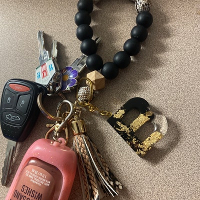 Glam Black, Clear and Gold Initial Keychain Resin Initial Keychain ...