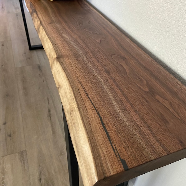 Live Edge Walnut Console Table, Modern Walnut Sofa Table, Mid Century Entry Table, Entryway ...