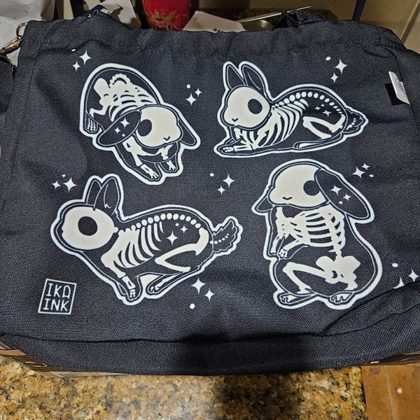 Skeleton Bunny Crossbody Messenger Bag With Zipper and Pockets | Creepy ...