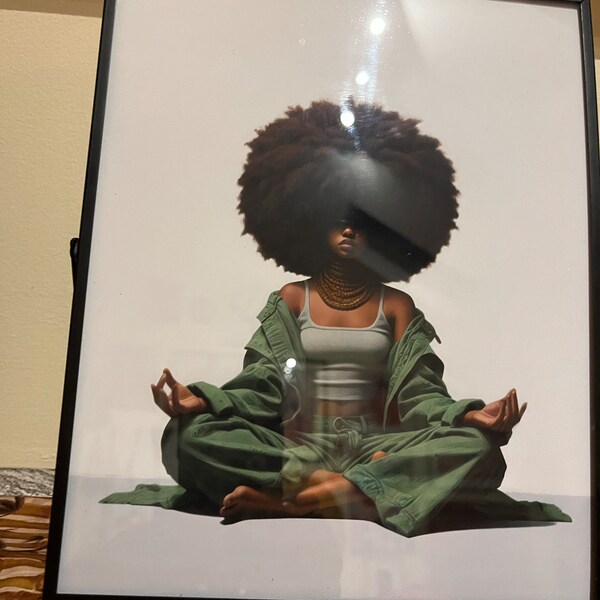 Black Girl Meditation Art Print, African American Zen Woman Wall Decor ...