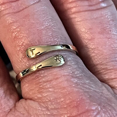 Dog Cat Paw Print Wrap Ring 14K 18K Solid Gold, Pet Personalized by ...