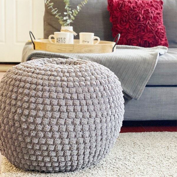 CROCHET PATTERN Bobbles Pouf Video Tutorial Diy Tutorial Crochet Pouf ...