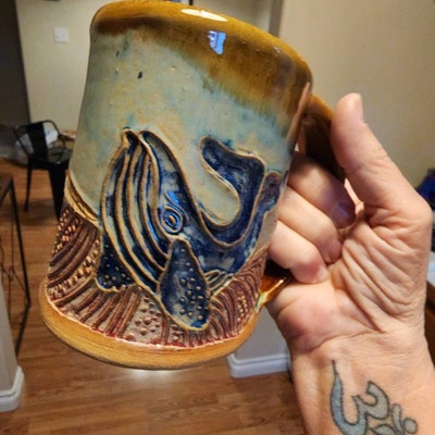 Whale Pottery Mug Coffee Cup Handmade Stoneware Tableware Microwave and ...