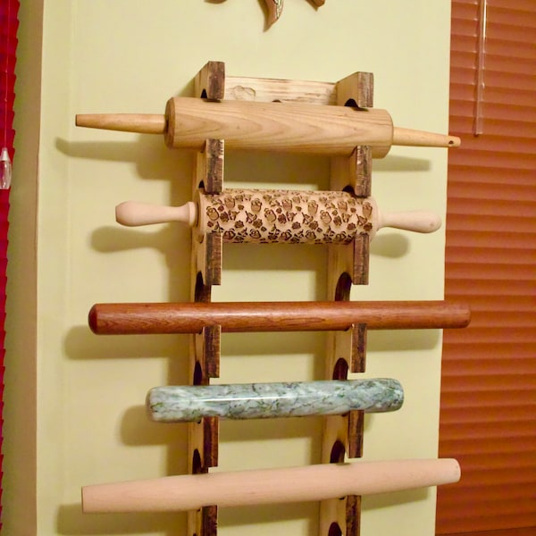 Multiple Rolling Pin Rack, Wooden Rolling Pin Shelf, Rolling Pin ...