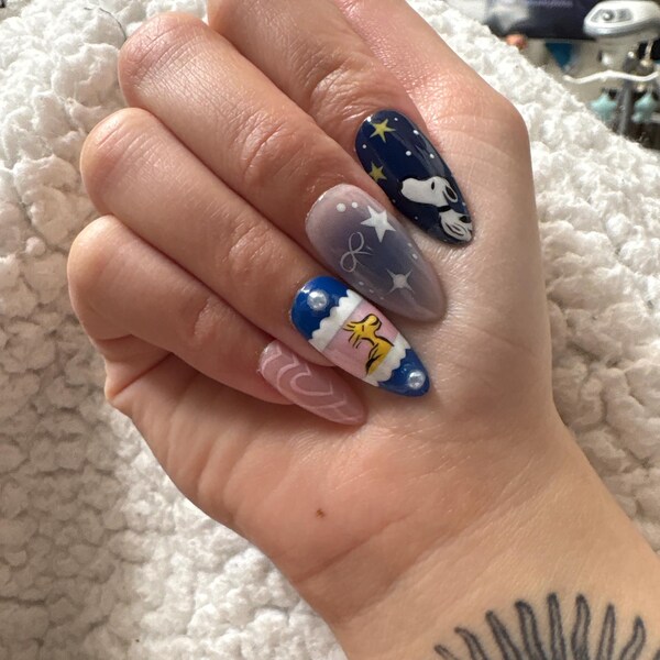 3D Sun Star Gothic Press on Nails Short Almond Nails, Green Nails ...