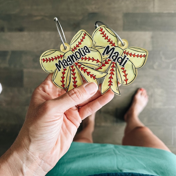 Personalized Girls Sports Bag Tag - Custom Name Tag With Bow - Cheer ...