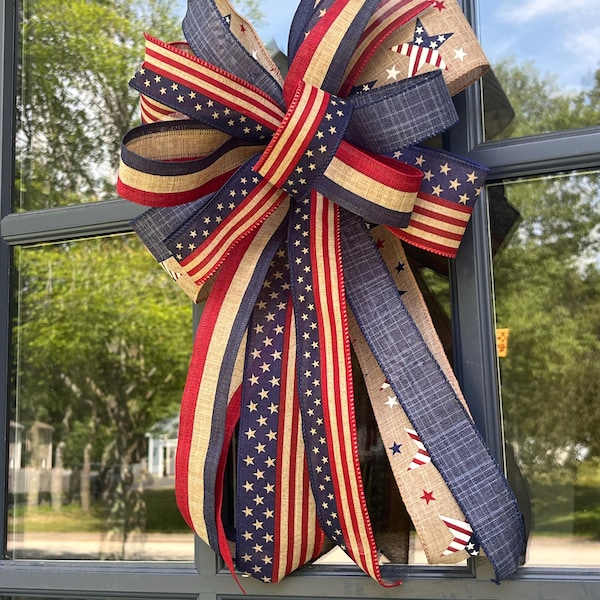 4th of July Bow, Memorial Day Patriotic Bow for Wreath, 4th of July ...