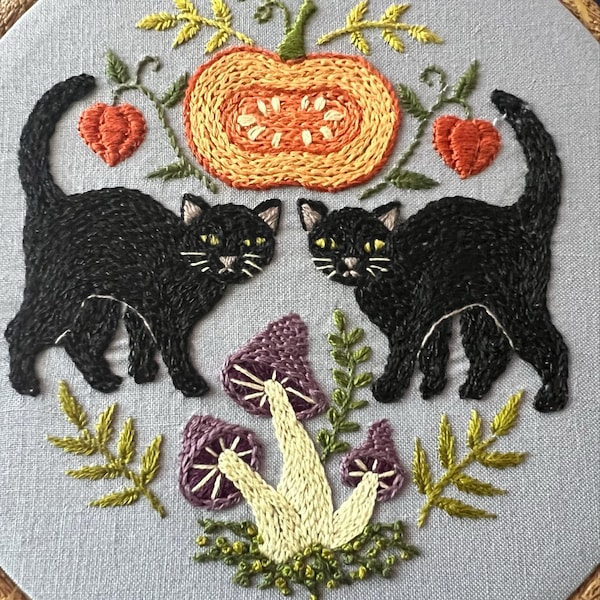 Halloween Cats Embroidery Pattern, Hand Embroidery PDF Pattern ...