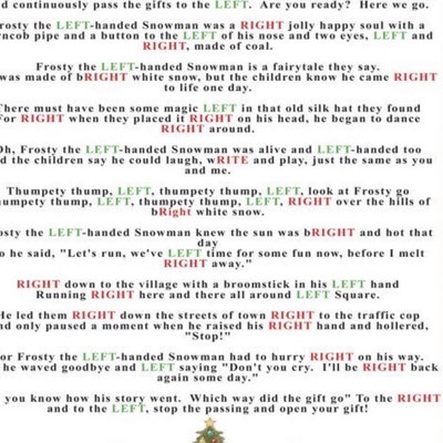 Right and Left Frosty the Snowman Game With Buffalo Checks, White ...