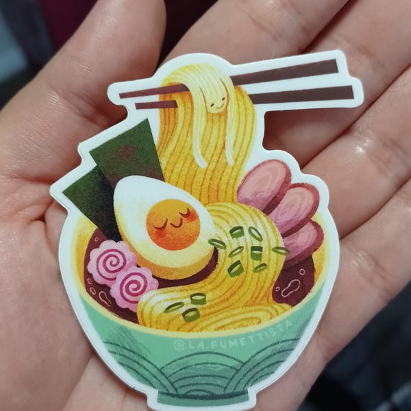 Happy Ramen Matte Sticker | Cute Ramen Noodle Soup Happy Egg Sticker ...