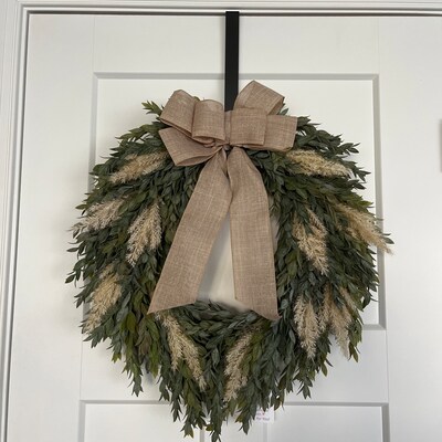 Tan Maple Leaf Pampas Grass Wreath for Front Door Neutral - Etsy