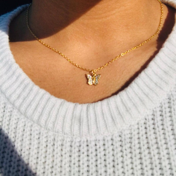 Gold Butterfly Necklace-gold Filled Chain-trendy Butterfly Necklace ...
