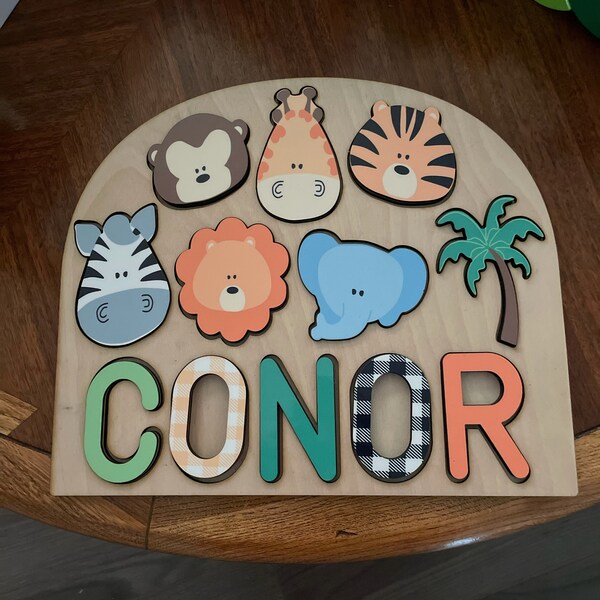 Safari Jungle Zoo Themed Name Puzzle, Gift for Kids, Personalized Name ...