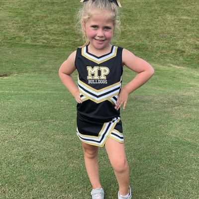 Gold & Black Cheer Uniform, Customized Cheerleading Uniform, Girls ...