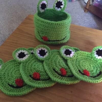 Crochet Frog Coffee Coaster Set Pattern - Etsy