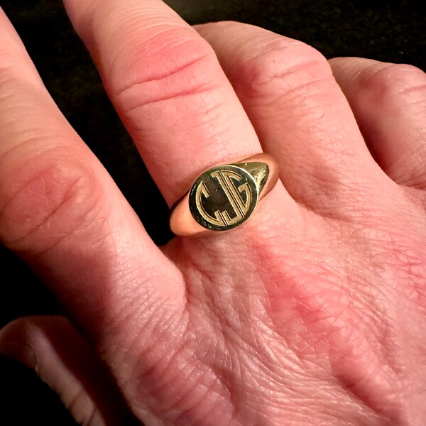 14k Solid Gold, Signet Pinky Ring for Men, Engravable Ring ...