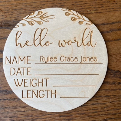 Hello World Sign With Stats Hospital Sign Newborn Announcement Newborn ...