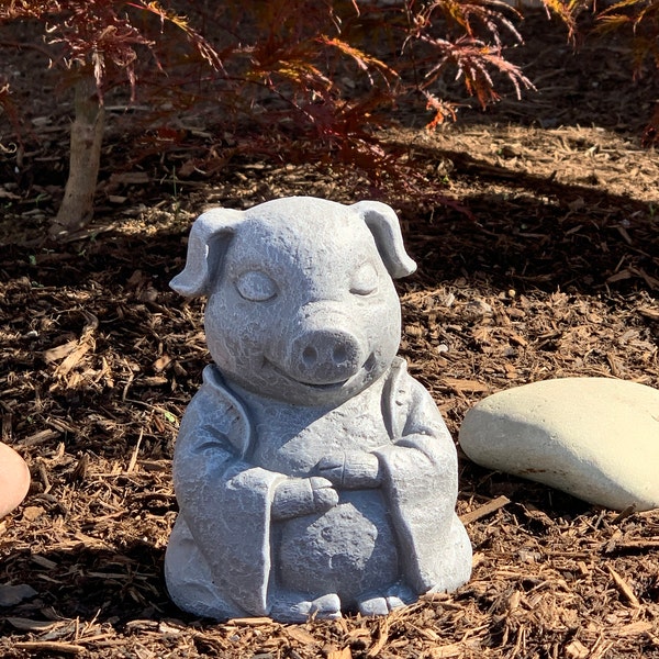 Pig Statue, Meditating Buddha Pigs, Zen Animals, Pig Figures, Concrete ...
