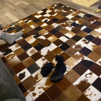 Genuine Leather Binding Cowhide Rug, Hereford Actual Size 7.0X7.4 FT ...