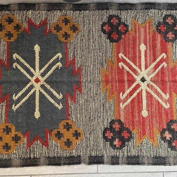 Vintage Wool Jute Kilim Rug, Handmade, Wool and Jute Rug Handwoven ...