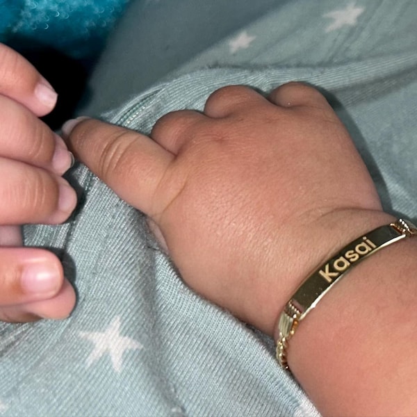 14K Real Gold Baby ID Bracelet, Personalize Girl Boy Bracelet, Custom ...