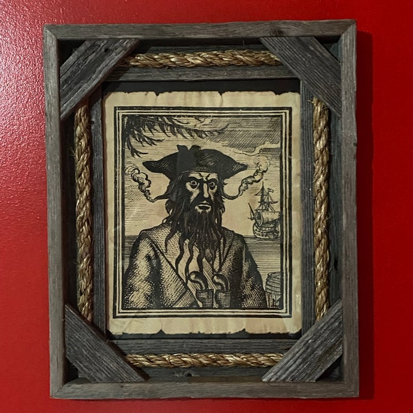 Smaller Blackbeard Edward Teach Wood Cut Print Aged Document Frame Not ...