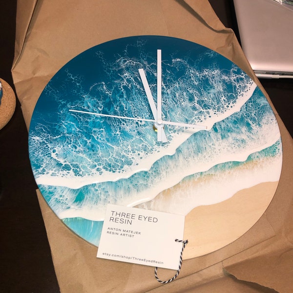 Resin Art Clock, Ocean Wave Clock, Handmade 10"x18" Wood - Etsy