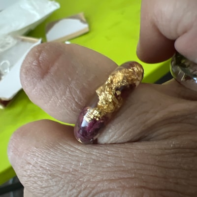 Rose Petal Resin Ring-gold Flake Jewlry Red Rings Dried Flowers Gold ...