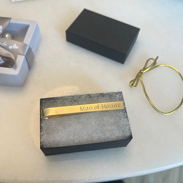 Personalized Gold Brass Tie Clip - Custom Sized Tie Bar, Stamped or ...