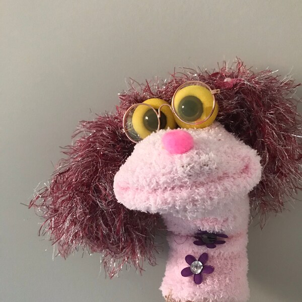 Birthday Gift Red Sock Puppet Girl With Braids, A Funny Puppet With ...