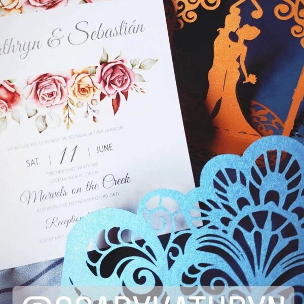 Sliding Bride Wedding Invitation, Moden Luxury Personalized Caricature ...