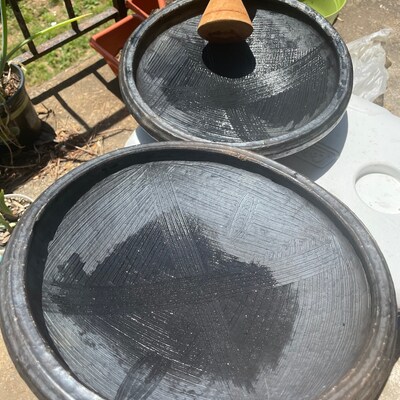 African Handmade Clay Earthenware Pot / Apotoyewa / Wooden Grinder ...