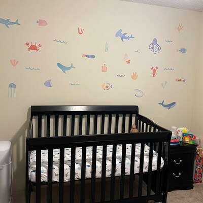 Ocean Animal Wall Decals Removable, Reusable Wall Stickers Watercolor ...