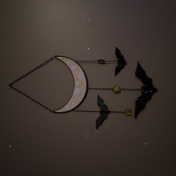 Dreamcatcher Moon With Bats and Stars Stained Glass Bats Suncatcher ...