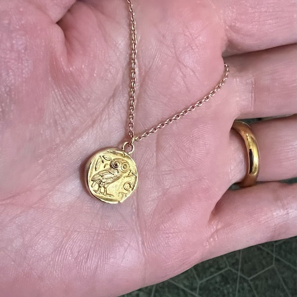Solid Gold 14ct Athena Goddess of Wisdom and Owl Greek Ancient Greek ...