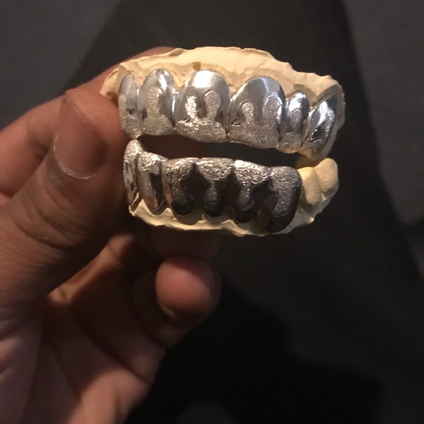Sterling Silver Grillz 925 Custom Silver Teeth Real Diamond Dust Silver ...