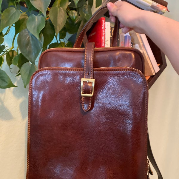 Convertible Leather Backpack Shoulder Bag, Genuine Leather Rucksack for ...