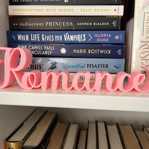 Romance Bookshelf Sign Library Book Lover Gift Custom Colors Book Club ...