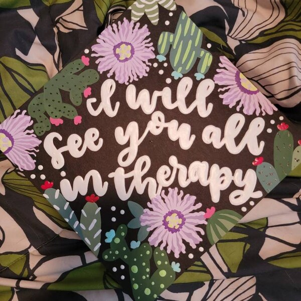 Painted Graduation Cap- Custom Graduation Cap Topper- Cactus Graduation ...