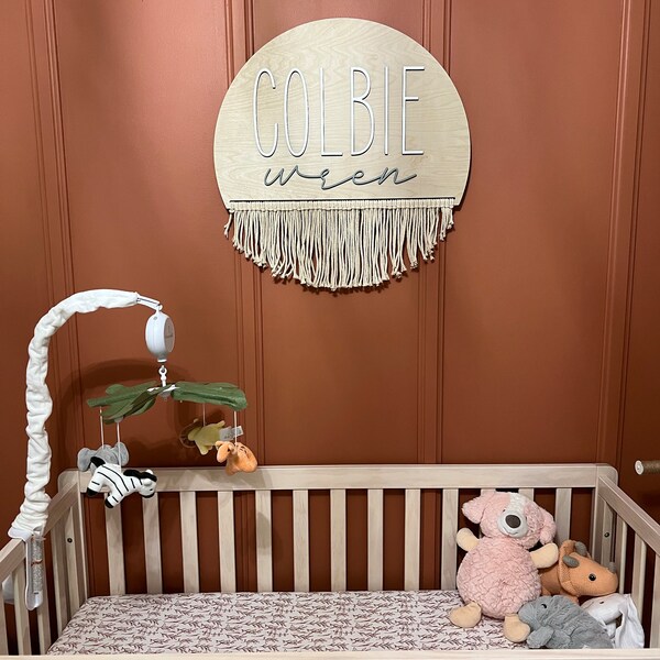 Nursery Name Sign, Round Name Sign, Macrame Name Sign, Boho Name Sign ...