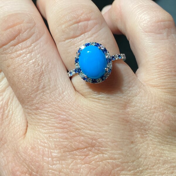 Sleeping Beauty Turquoise Engagement Ring – Genuine Large Oval ...