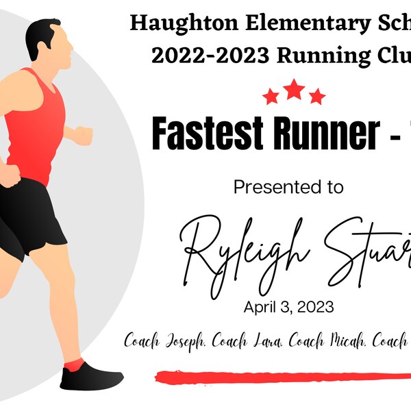 Running Award Certificate Editable Canva Template, Printable End of ...