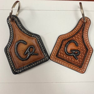 Handmade Leather Ear Tag Key Chains Personalized With Your Initials or ...