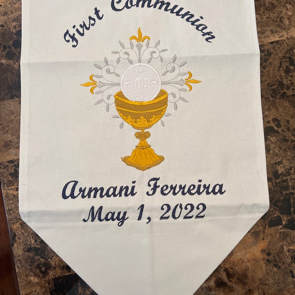 Personalized First Communion Banner With Ornate Embroidered Chalice - Etsy