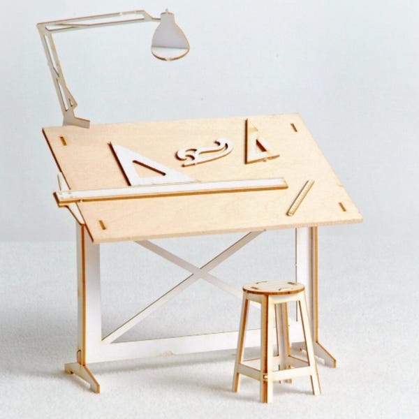 Miniature Drafting Table Model Kit With Real Wood Tabletop, Lasercut ...