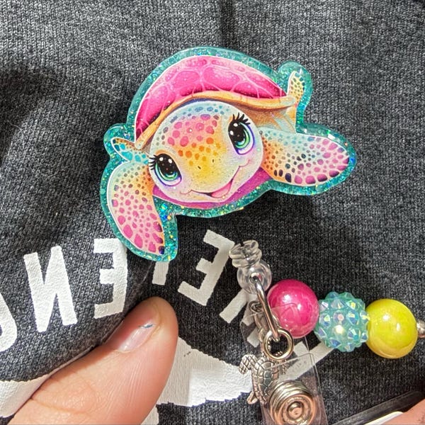 Turtle Badge Reel, Sea Turtle Badge, Beaded Badge, Badge Reel for Nurse ...
