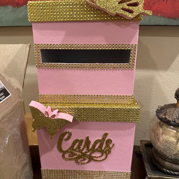 A Two-tier Card Box With Butterflies,cardbox for Cards Butterflies,card ...