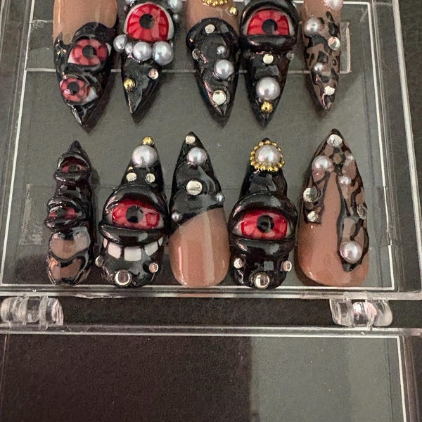 Horror Eyes Gothic/emo Long Stiletto Press on Nail, Halloween/cosplay ...