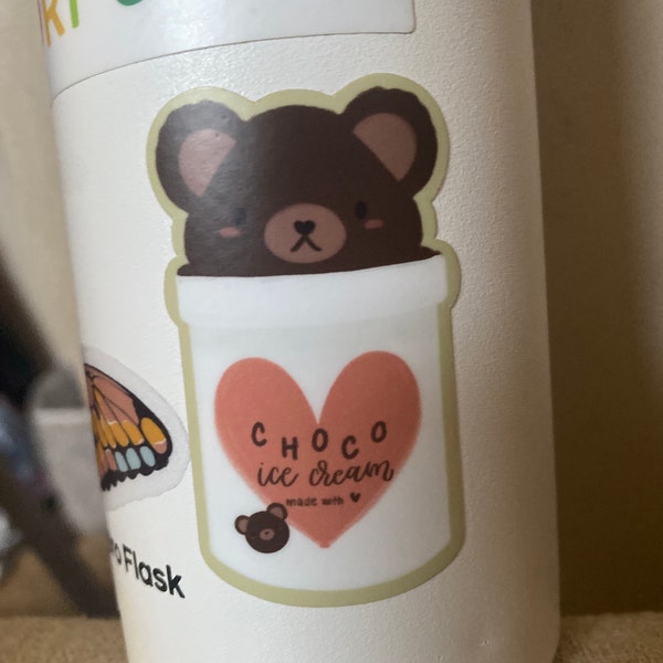 Choco Bear Ice Cream Sticker | Weatherproof Vinyl Matte Sticker ...